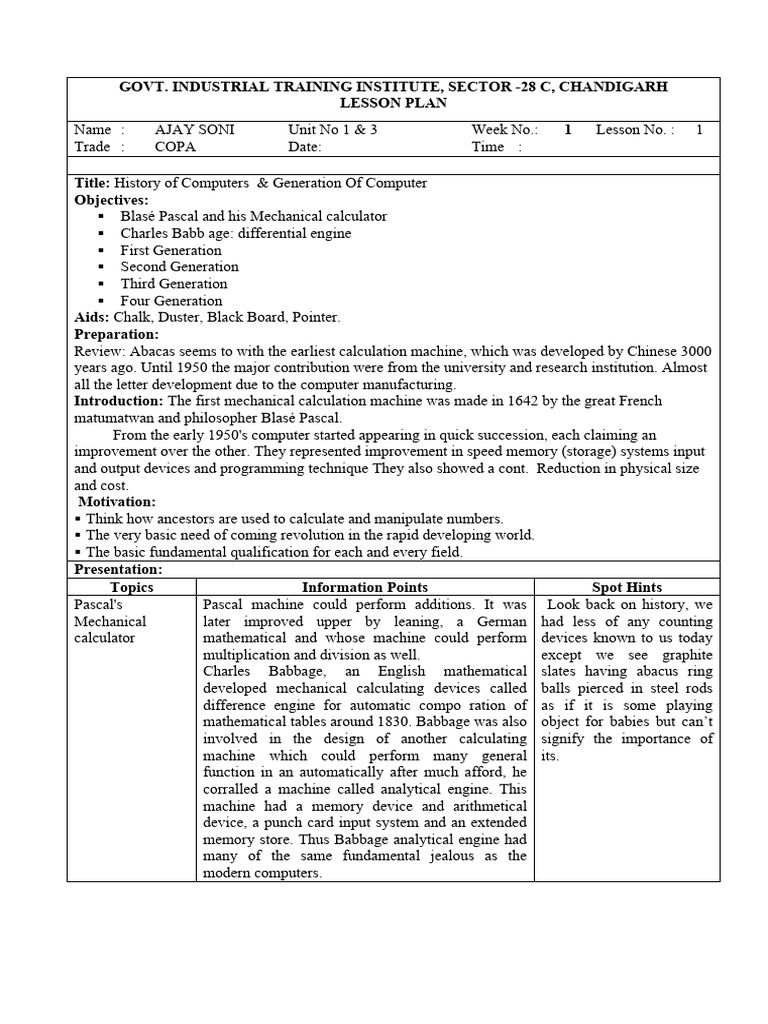 Lesson Plan of COPA Sem 1 24.07.2024 | PDF | Computer Data Storage | Printer (Computing)