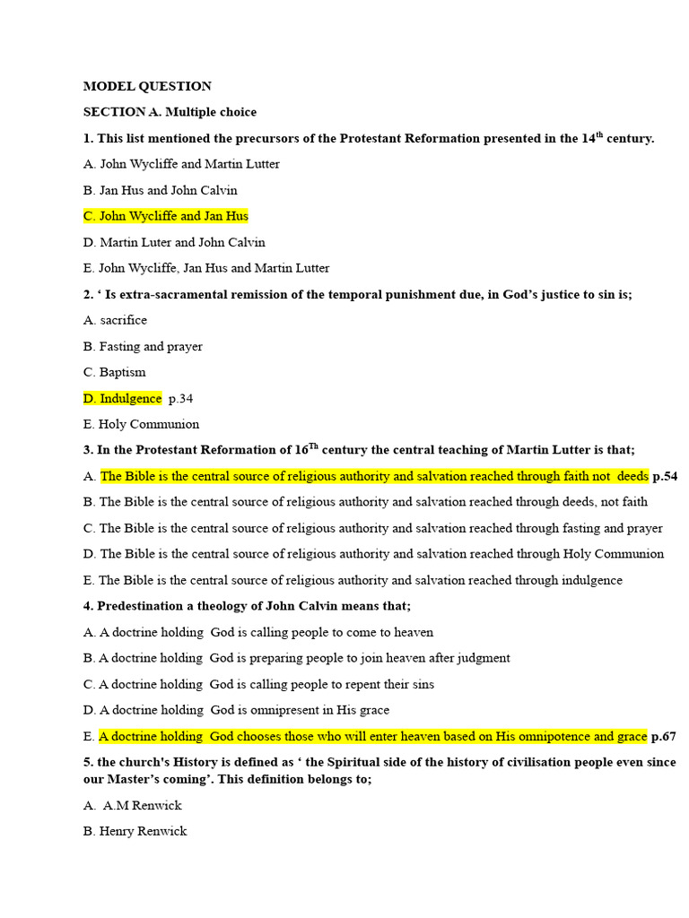 Protestant Reformation Quiz | PDF | Church Fathers | Theology