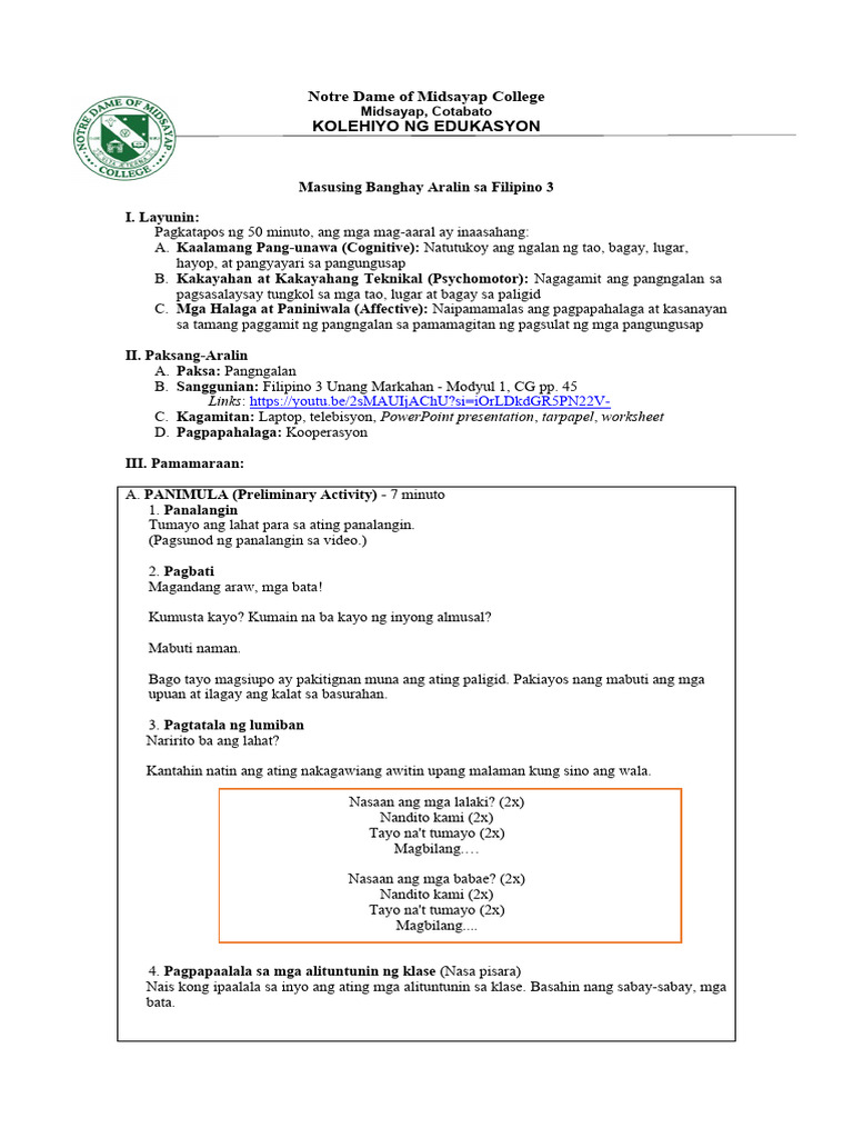 Masusing Banghay Aralin Sa Filipino 3 | PDF