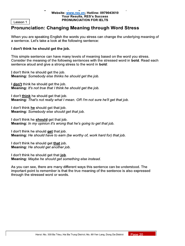 Changing Meaning Through Changing Stress | PDF