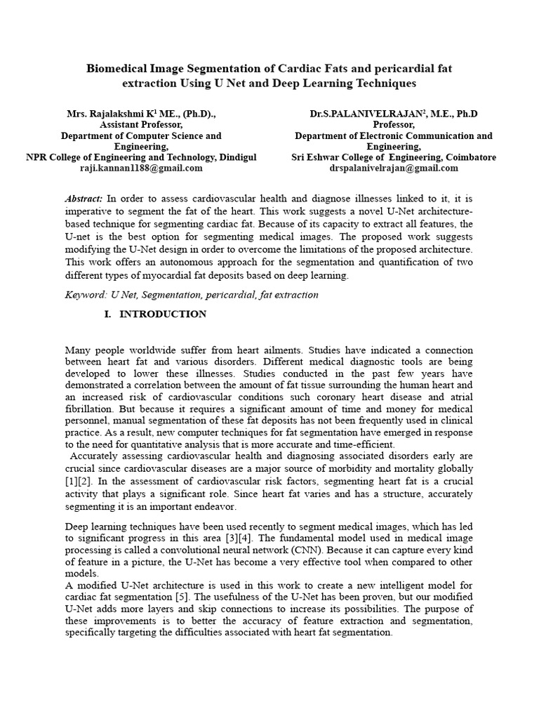 Biomedical Image Segmentation of Cardiac Fats and pericardial fat extraction Using U Net and ...