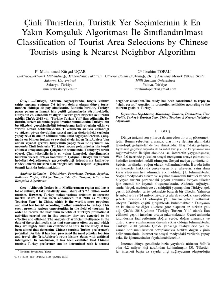 Classification Of Tourist Area Selections By Chinese Tourists Using K