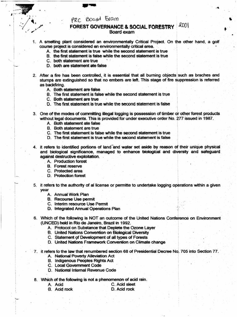 Forestry Mock Exam 2001 | PDF