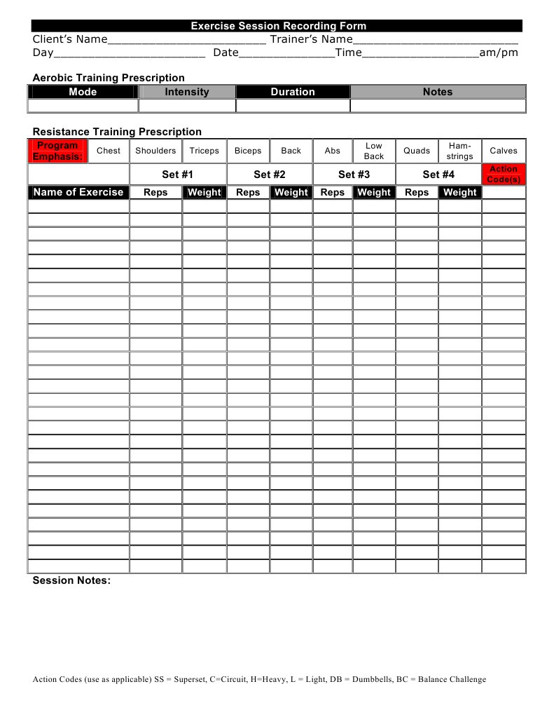 Exercise Session Recording Form | PDF