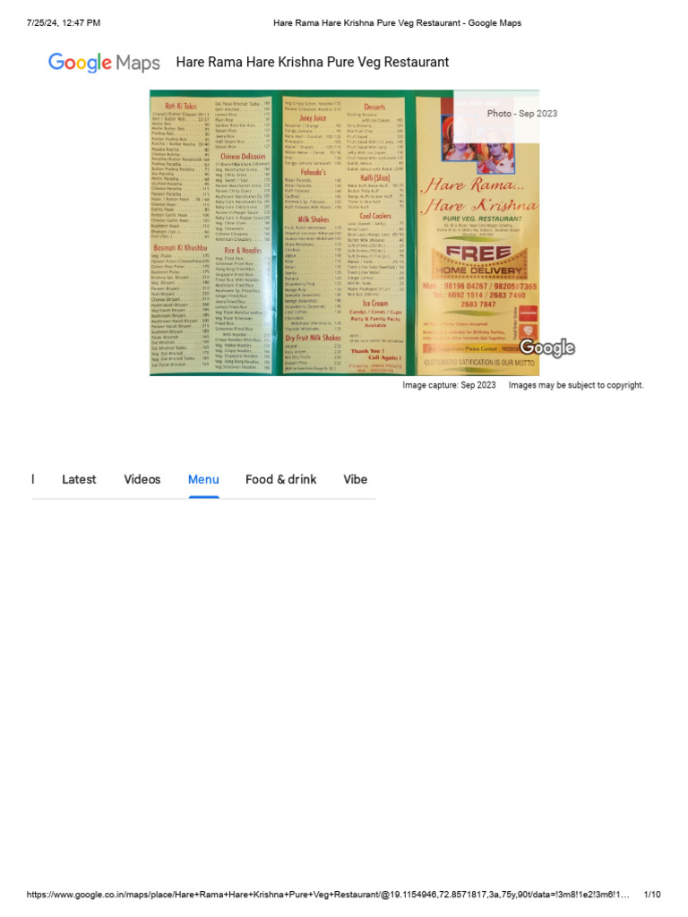 Hare Rama Hare Krishna Pure Veg Restaurant - Google Maps | PDF