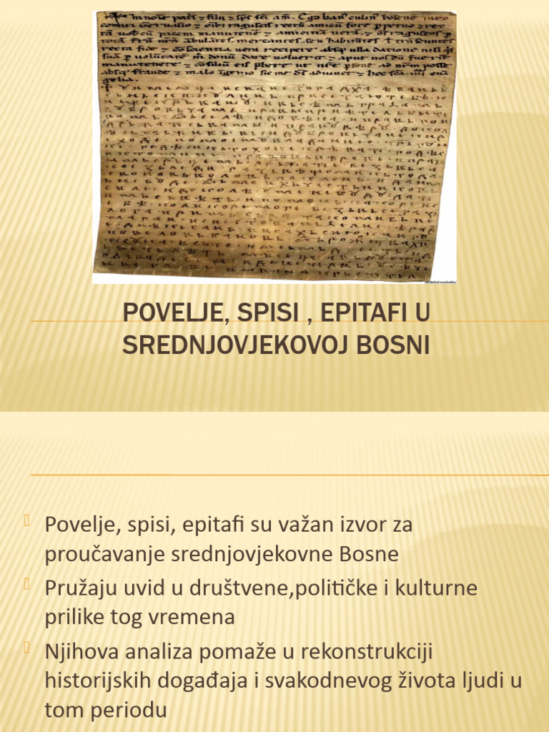 Povelje, Spisi, Epitafi U Srednjovjekovoj Bosni | PDF