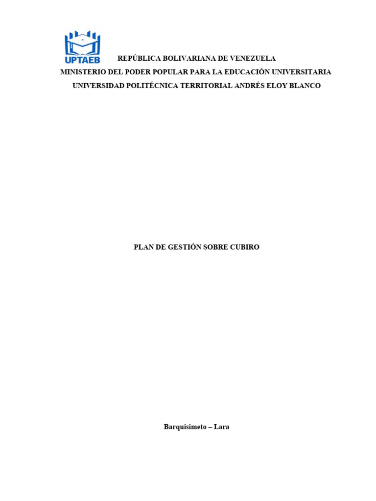 Plan de Gestion Cubiro Venezuela | PDF | Venezuela