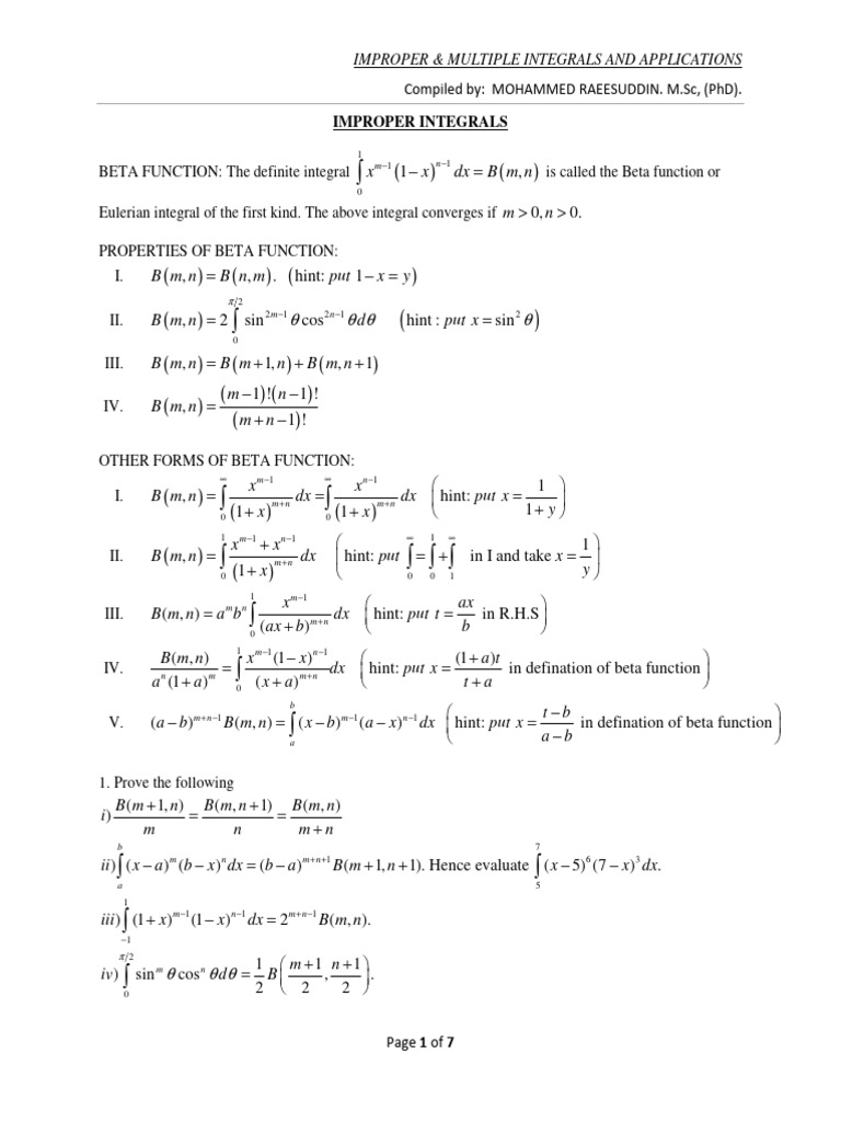 Improper & Multiple Integrals and Applications | PDF | Area | Integral