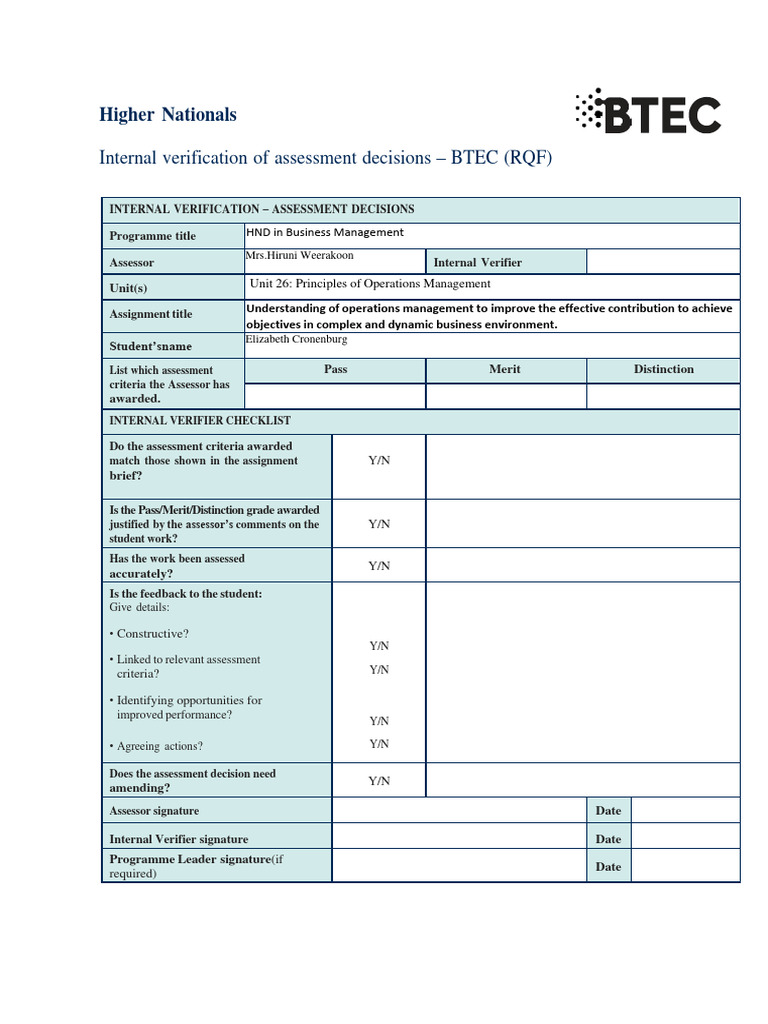 BTEC Assessment Verification Guide | PDF | Supply Chain | Supply Chain Management
