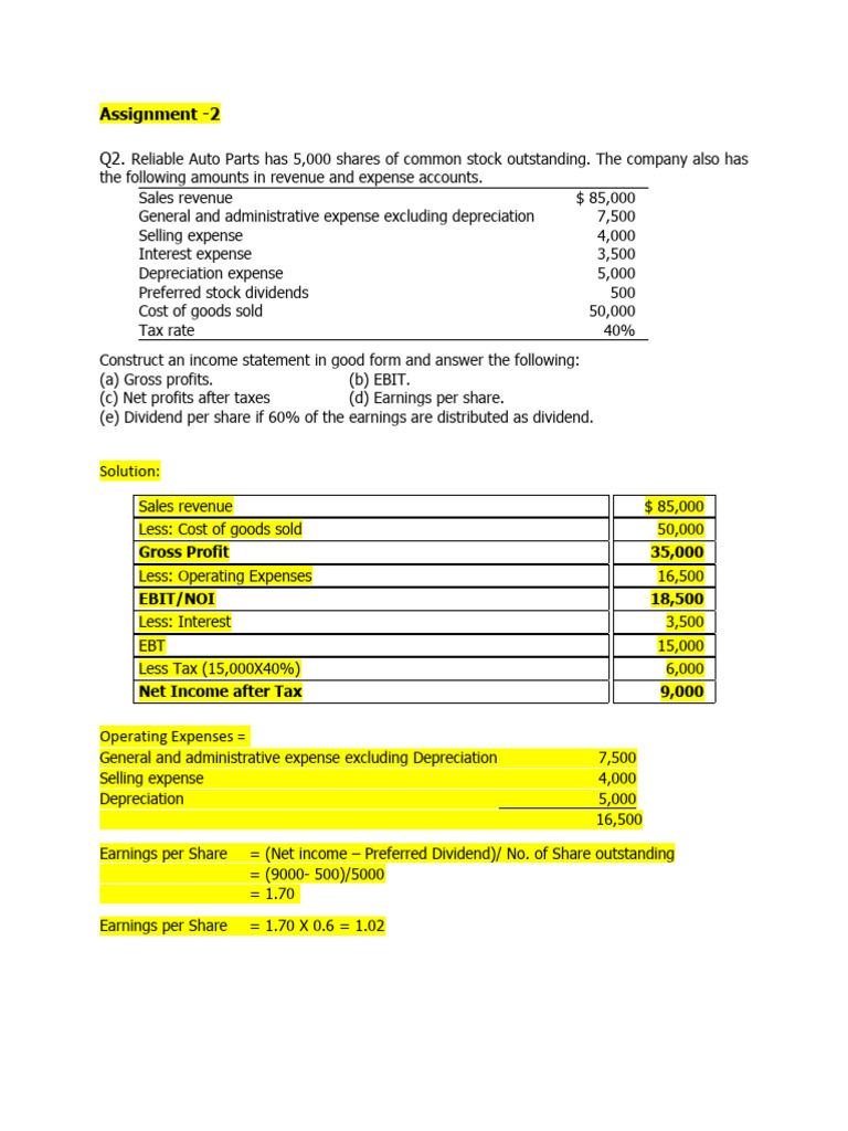 Chapter 2 - Assignment 02 Solution | PDF | Expense | Depreciation