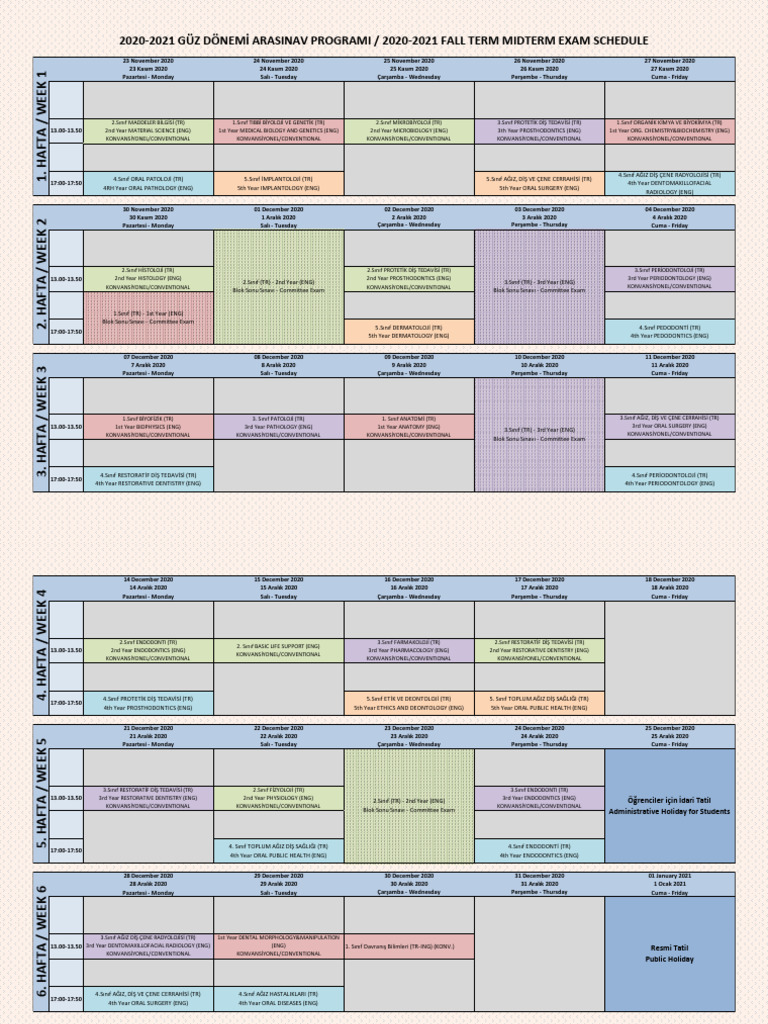2020 21 Guz Donemi Arasinav Programi v1.5 1 | PDF