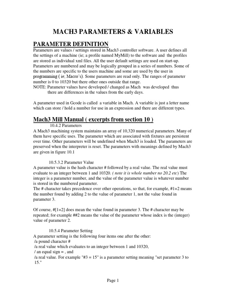 Mach 3 Parameters And Variables Pdf Parameter Computer Programming Variable Computer