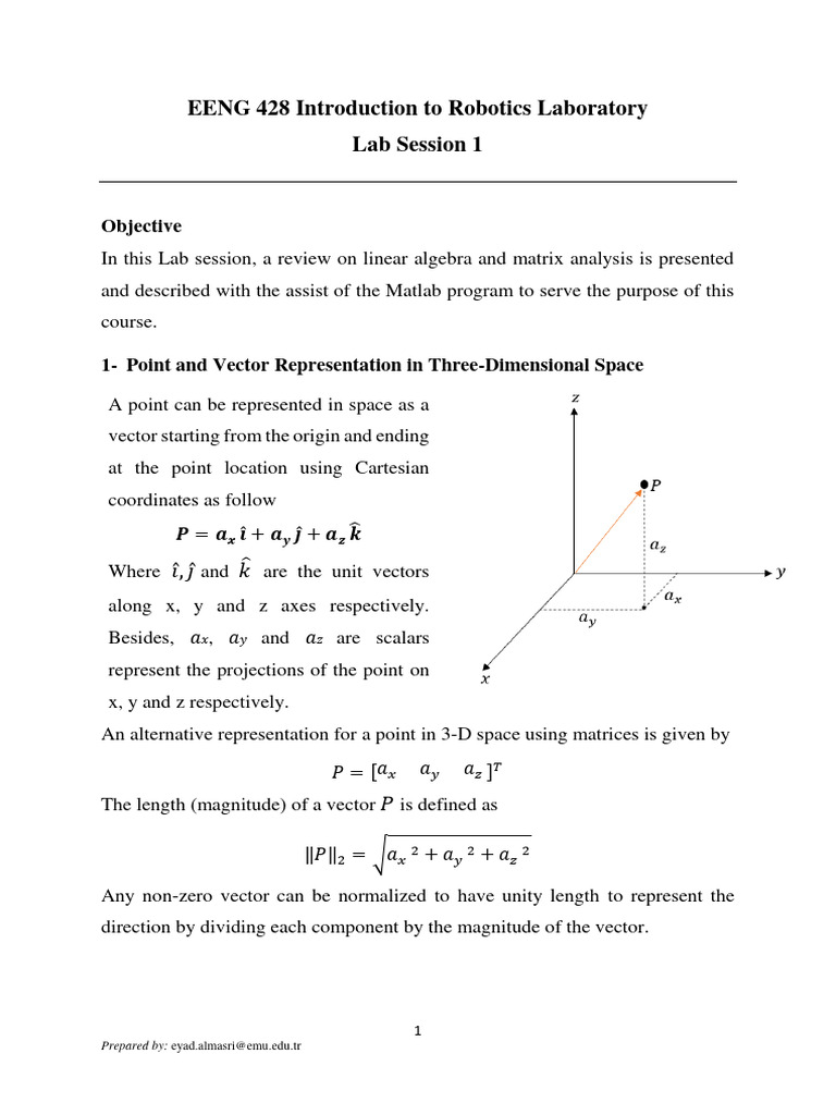 EENG 428 Introduction To Robotics Laboratory - Robotics Lab 1 | PDF | Euclidean Vector | System ...