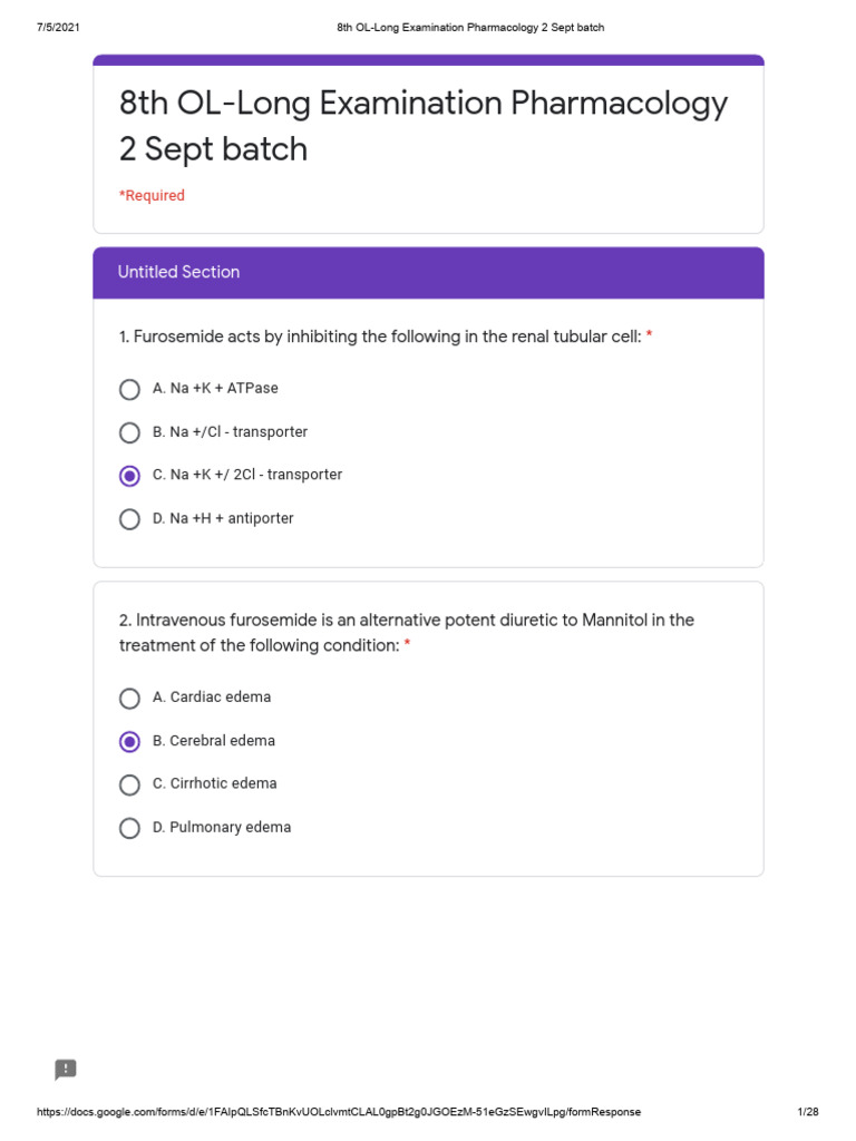 8th OL-Long Examination Pharmacology 2 Sept Batch PDF | PDF | Chemotherapy | Medical Specialties