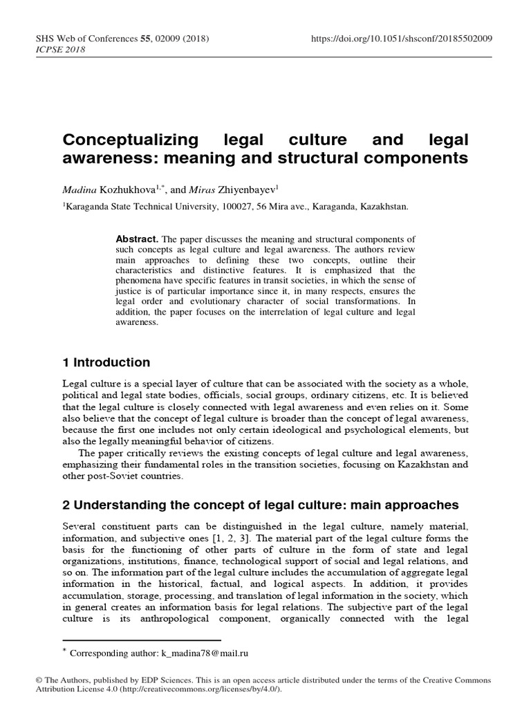 Legal Awareness and Culture Explained | PDF | Awareness | Attitude ...
