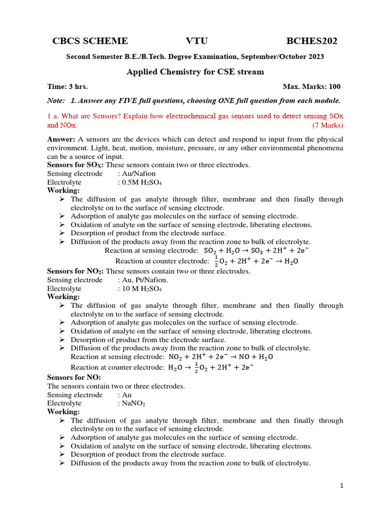 Applied Chemistry For CSE Stream Questions and Answers 2 Model QPs and 2 VTU QPs | PDF | Liquid ...