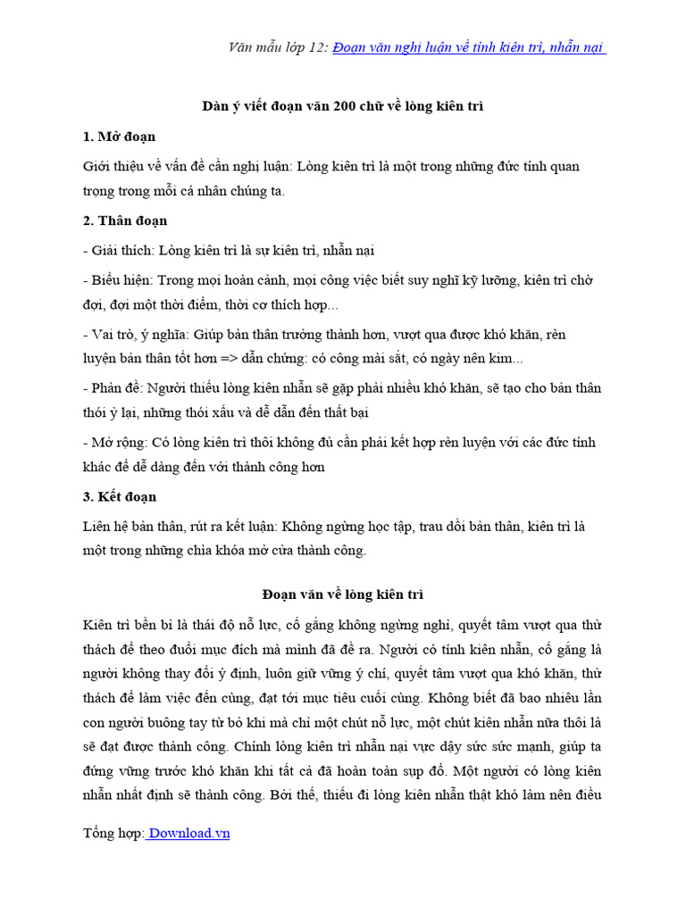 Viet Doan Van Ve Long Kien Tri | PDF