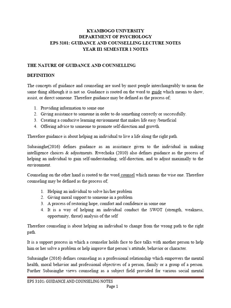 EPS 3101 - Guidance and Counseling Notes 2022 | PDF | Psychotherapy ...