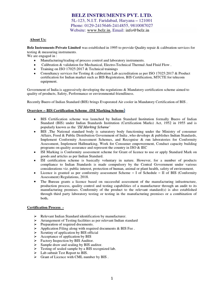 BIS Certification for Air Coolers | PDF | Finance & Money Management