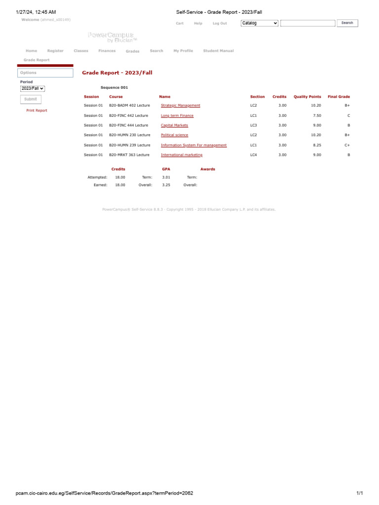 Self-Service - Grade Report - 2023 - Fall | PDF | Economies