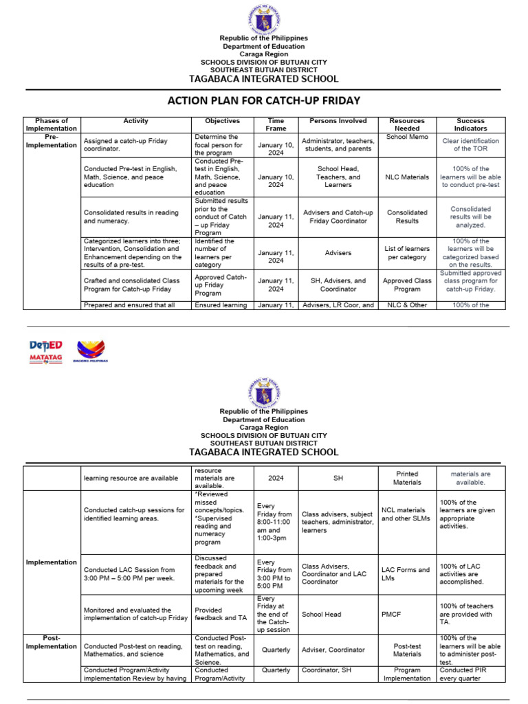 Catch-Up Friday Action Plan for Schools | PDF | Cognitive Science ...