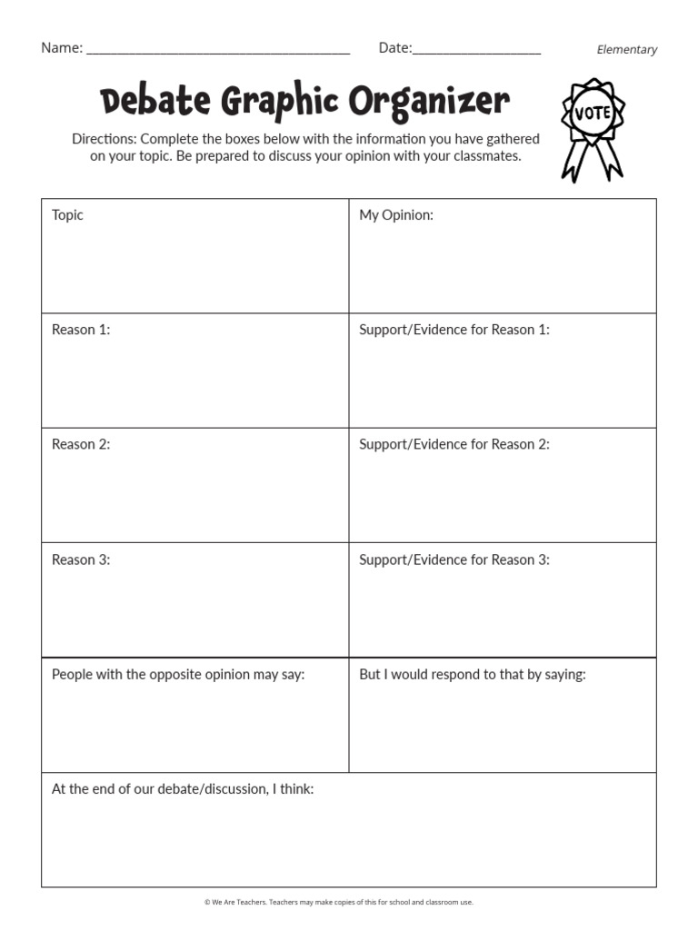 We Are Teachers Debate Graphic Organizer | PDF | Classroom | Human ...
