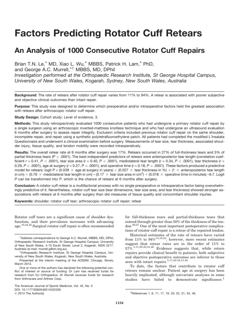 Factor Predicting Rotator Cuff Retears | PDF | Shoulder | Anatomical ...
