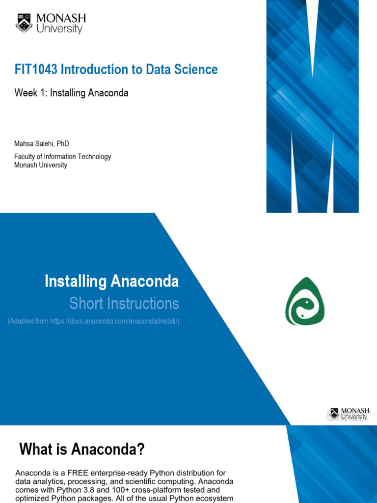 Fit1043 Week1 Installing Anaconda Pdf Python Programming Language Microsoft Windows