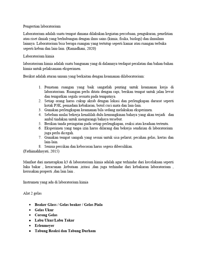 Definisi dan Manfaat Laboratorium Kimia | PDF