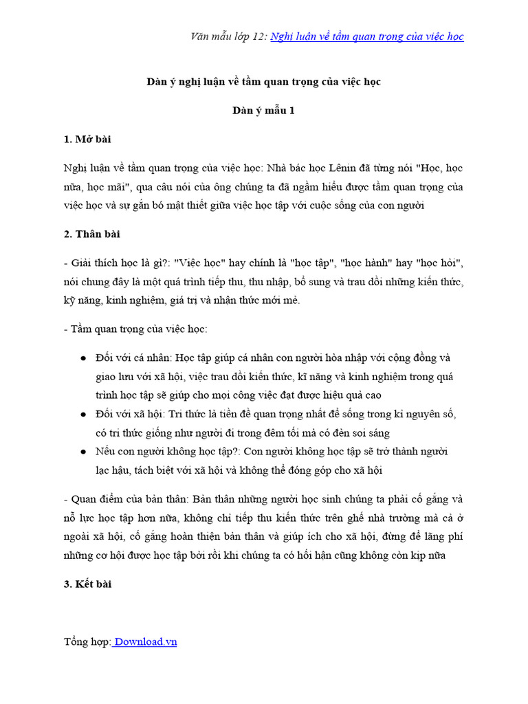 Nghi Luan Ve Tam Quan Trong Cua Viec Hoc | PDF