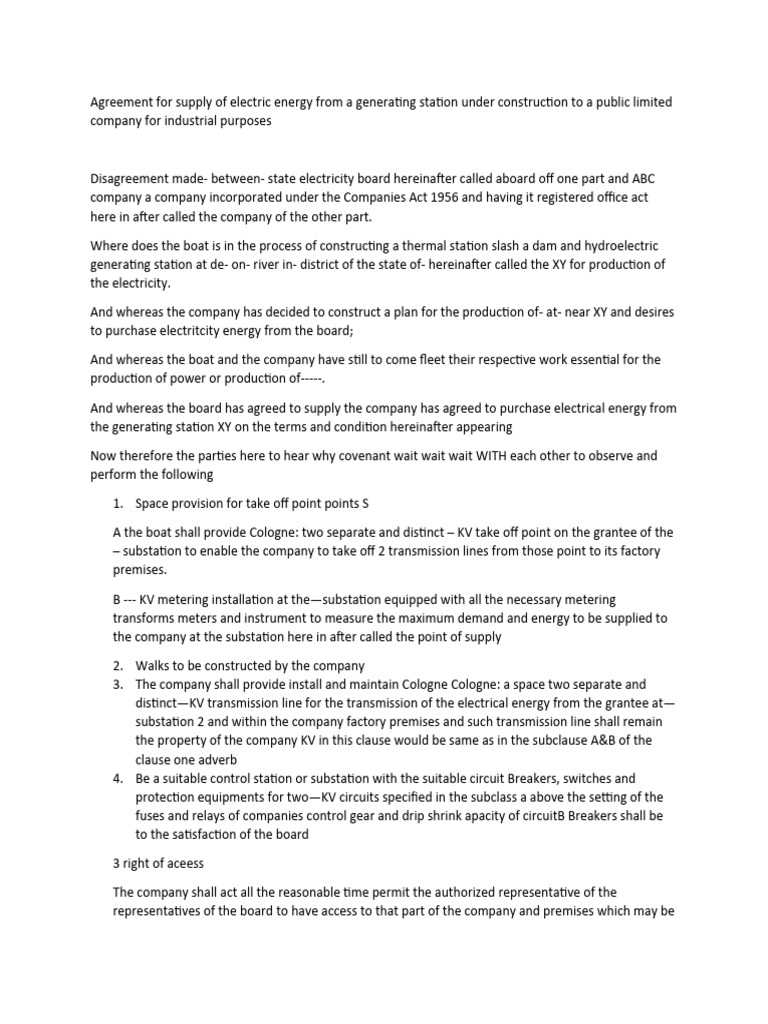 Agreement For Electricity | PDF | Electrical Substation | Guarantee