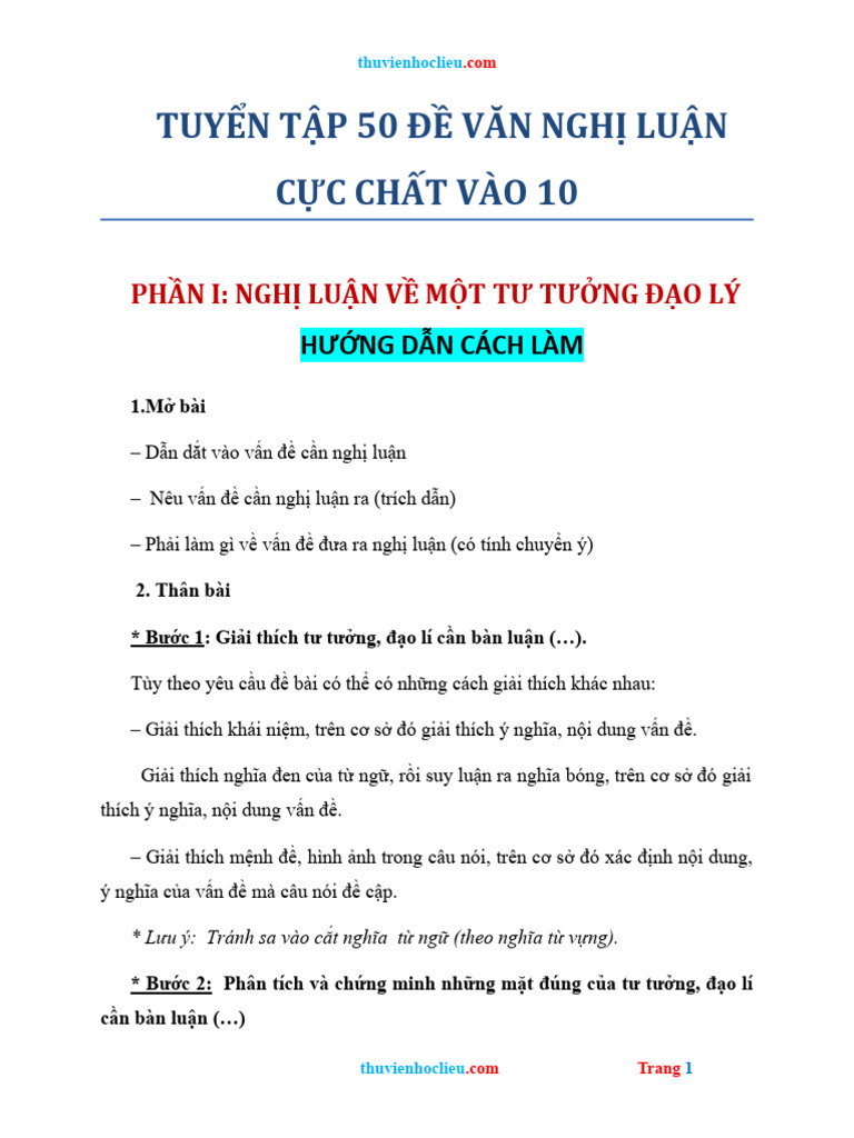 50 de Van Nghi Luan On Thi Vao 10 | PDF