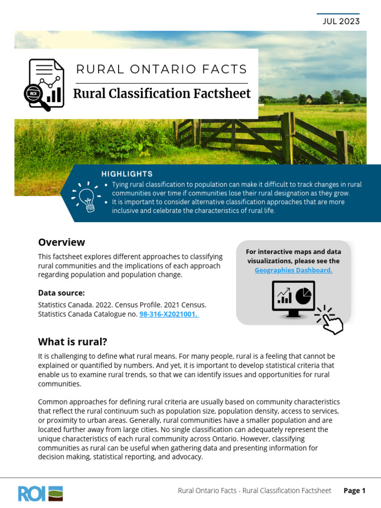 Rural Ontario Facts - Rural Classification Factsheet - V2 - 0 | PDF ...