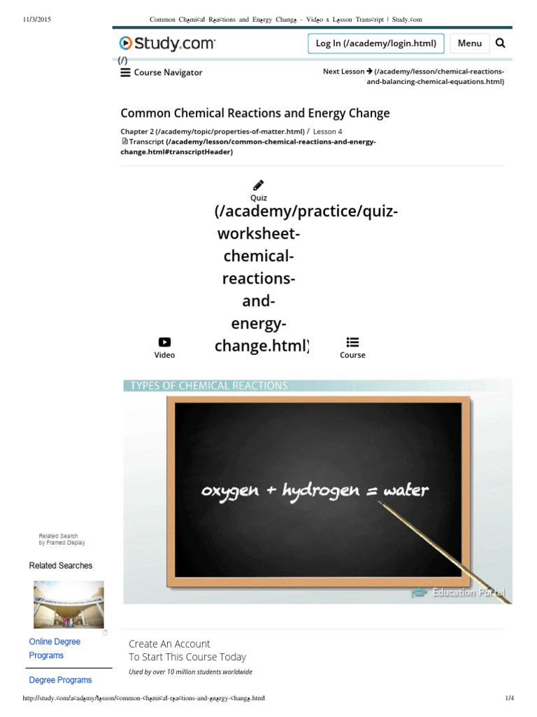 Common Chemical Reactions and Energy Change - Video & Lesson Transcript ...