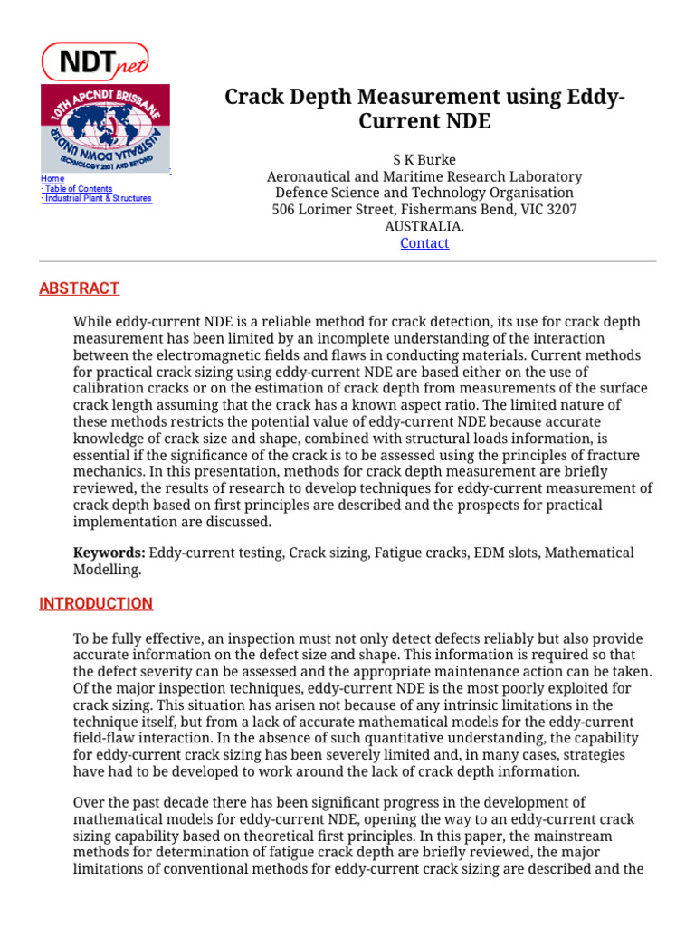 Crack Depth Measurement Using Eddy-Current NDE | PDF | Fracture ...