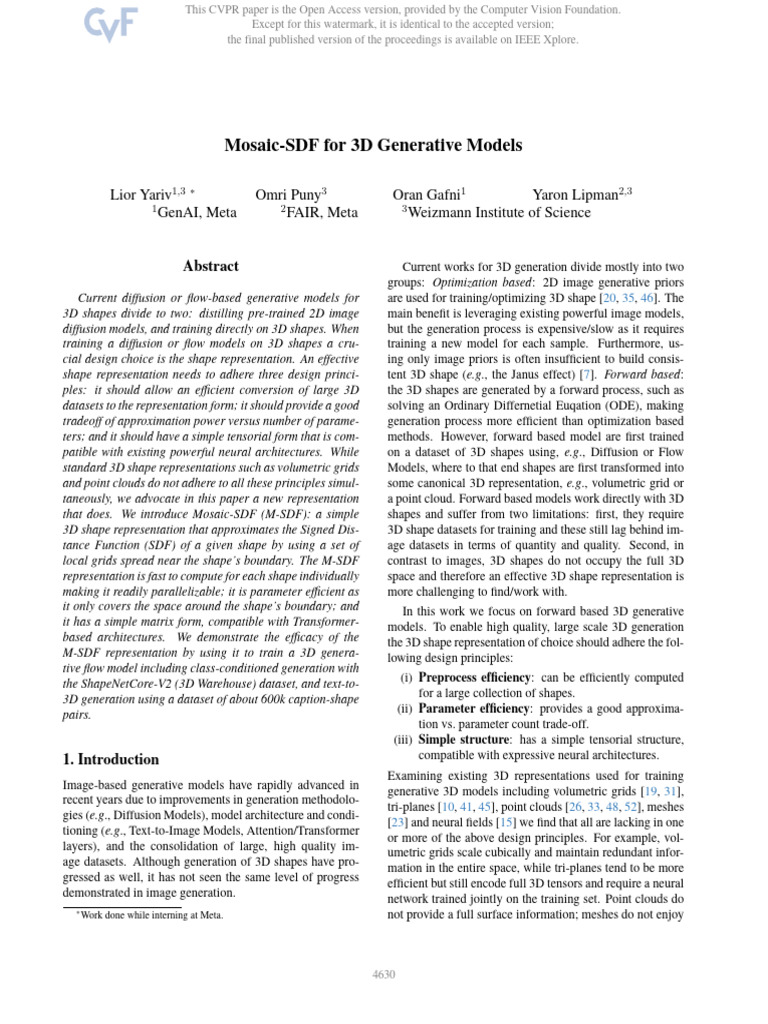 Yariv_Mosaic-SDF_for_3D_Generative_Models_CVPR_2024_paper | PDF | 3 D Computer Graphics | Voxel