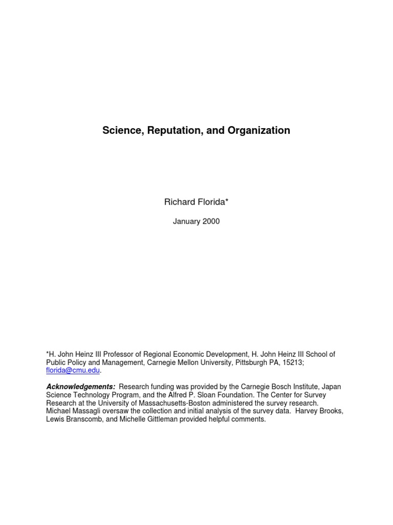 Science, Reputation, and Organization: Richard Florida | PDF | Survey ...