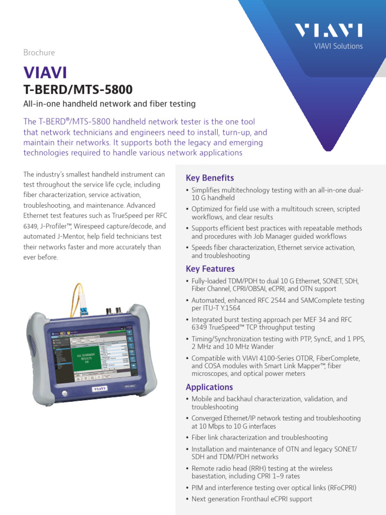 T Berd Mts 5800 All One Handheld Network and Fiber Testing Brochures en ...