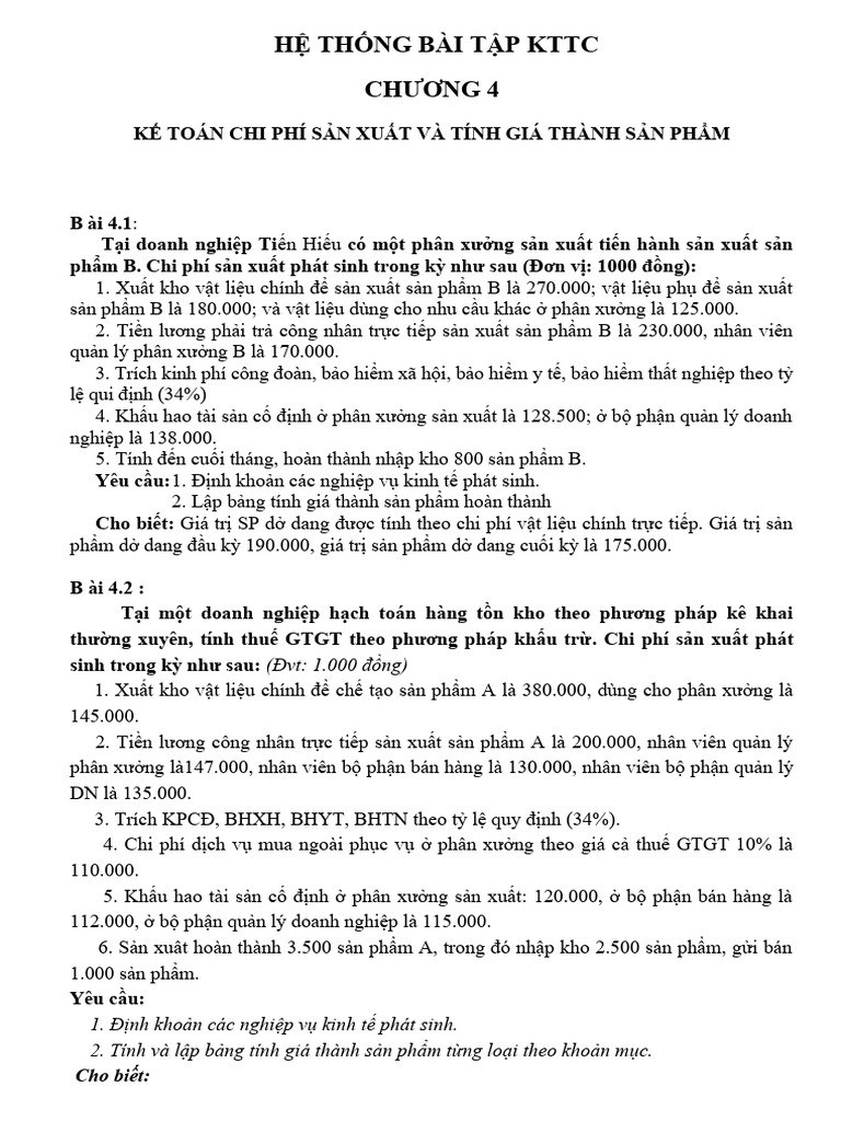 Bài Tập KTTC - Chương 4 - Tuần 8 | PDF