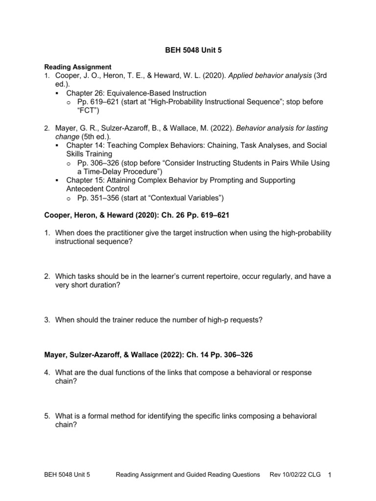BEH 5048 Unit 5 Reading Assignment-Guided Reading Questions | PDF ...