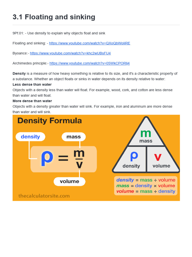 Understanding Floating and Sinking Principles | PDF | Density | Buoyancy