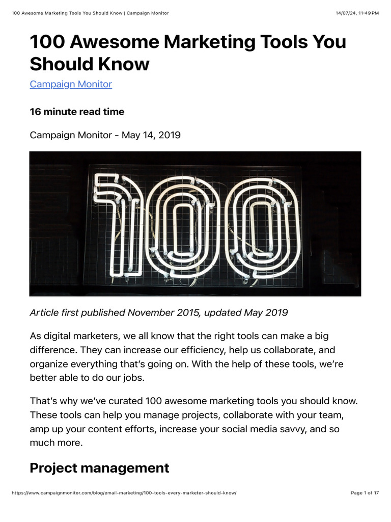 100 Awesome Marketing Tools You Should Know - Campaign Monitor | PDF ...