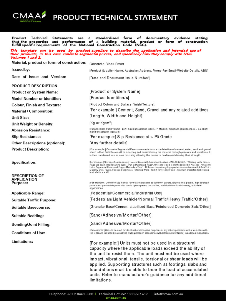 Product Technical Statement For Pavers | PDF | Concrete | Masonry