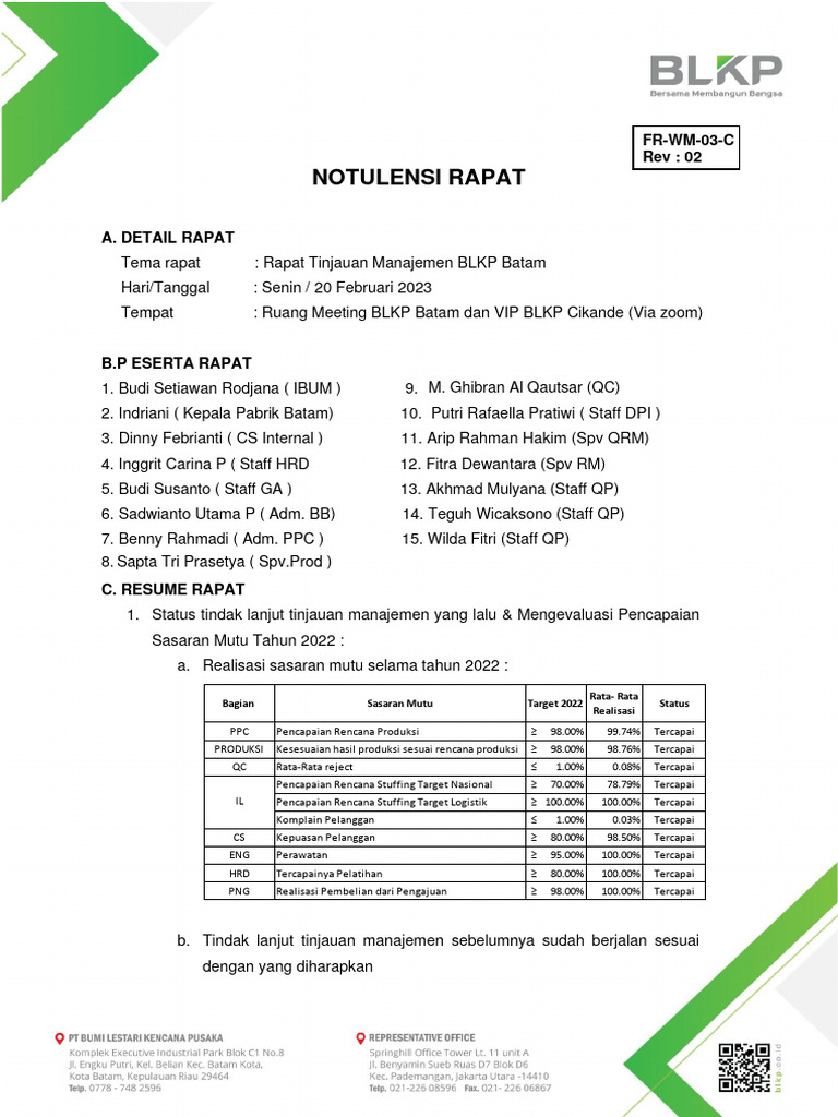 Notulensi Rapat | PDF | Bisnis