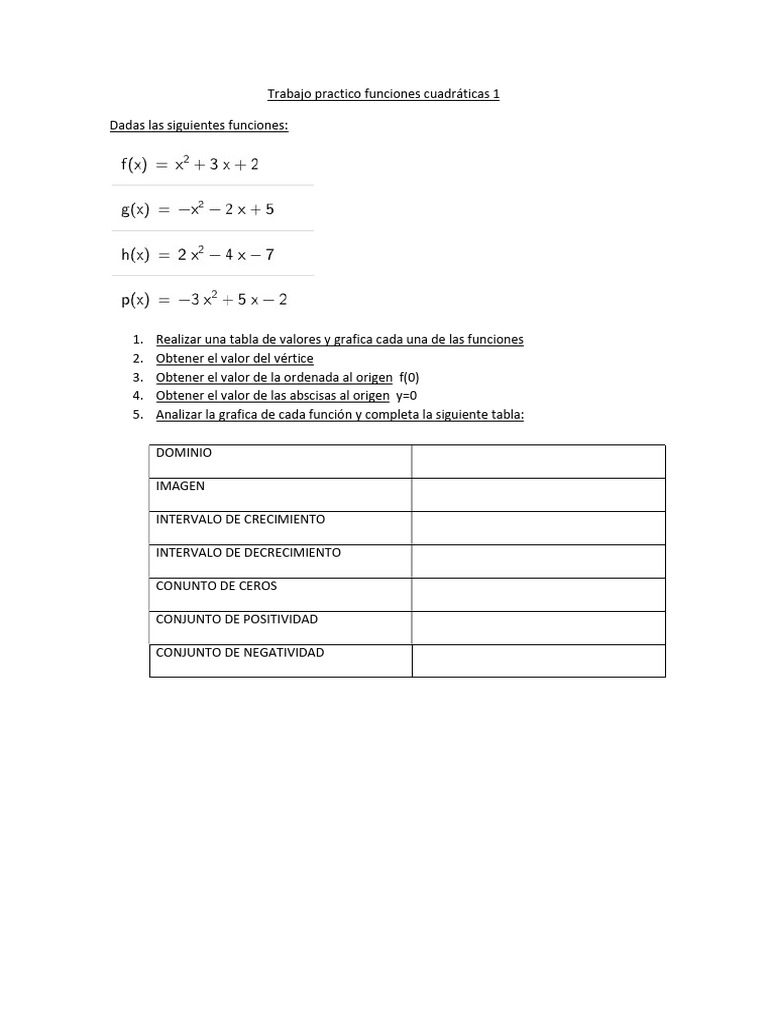 TP Funciones Cuadraticas 1 | PDF