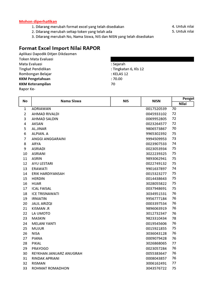 Format Nilai Rapor 20231 KELAS - 12 Sejarah | PDF