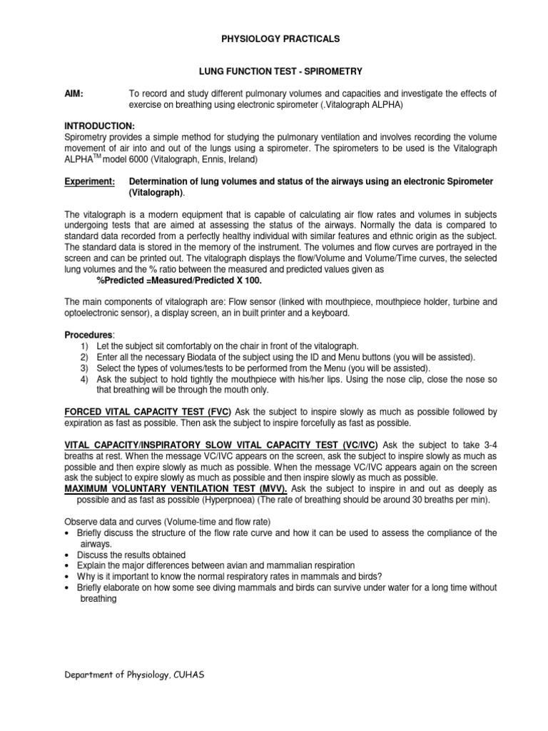 Practical Guide - Lung Function - Spirometry 2024-2025 | PDF | Clinical ...