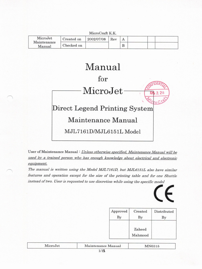 Manual For Microjet Maintainance | PDF