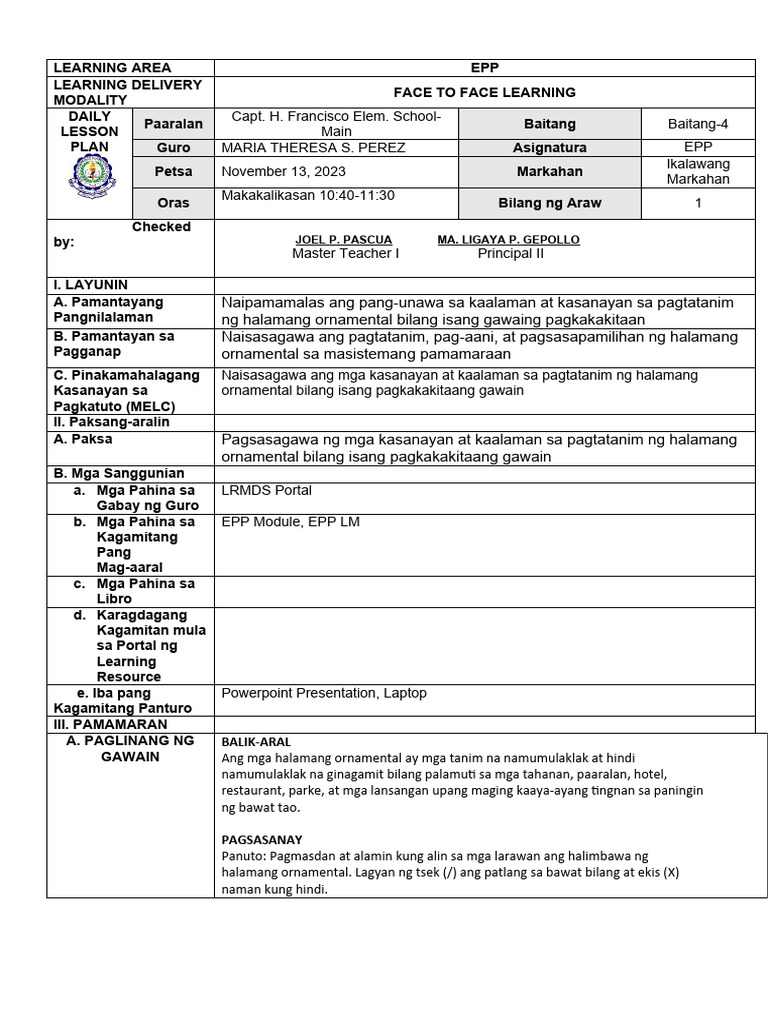 EPP Q2 W1 Day 1 | PDF