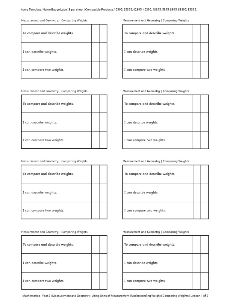 Success Criteria Grids Comparing Weights | PDF | Teaching Methods & Materials